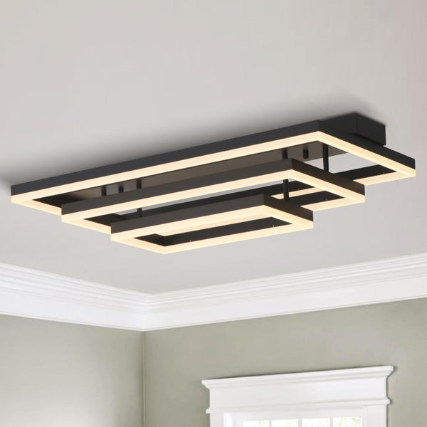 Ivy Bronx Mirvete 3-Light LED Flush Mount 31.5 Inch Rectangle Ceiling Fixture Remote Dimming ...